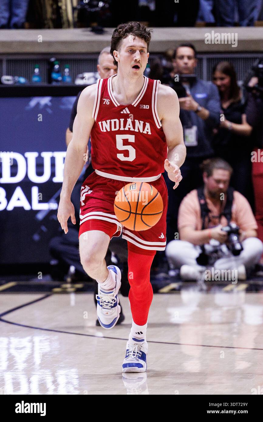 February 20, 2026: Indiana guard Conor Enright (5) advances the ball up ...
