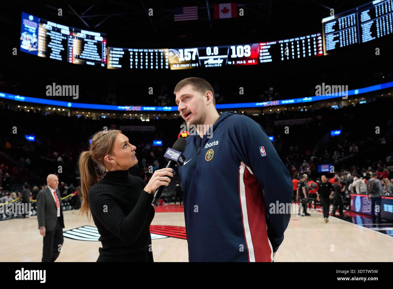 Denver Nuggets center Nikola Jokić speaks during an interview after an ...