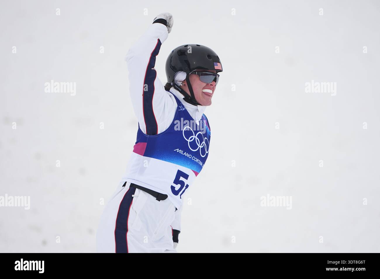United States' Kaila Kuhn (5-1) reacts during the freestyle skiing ...
