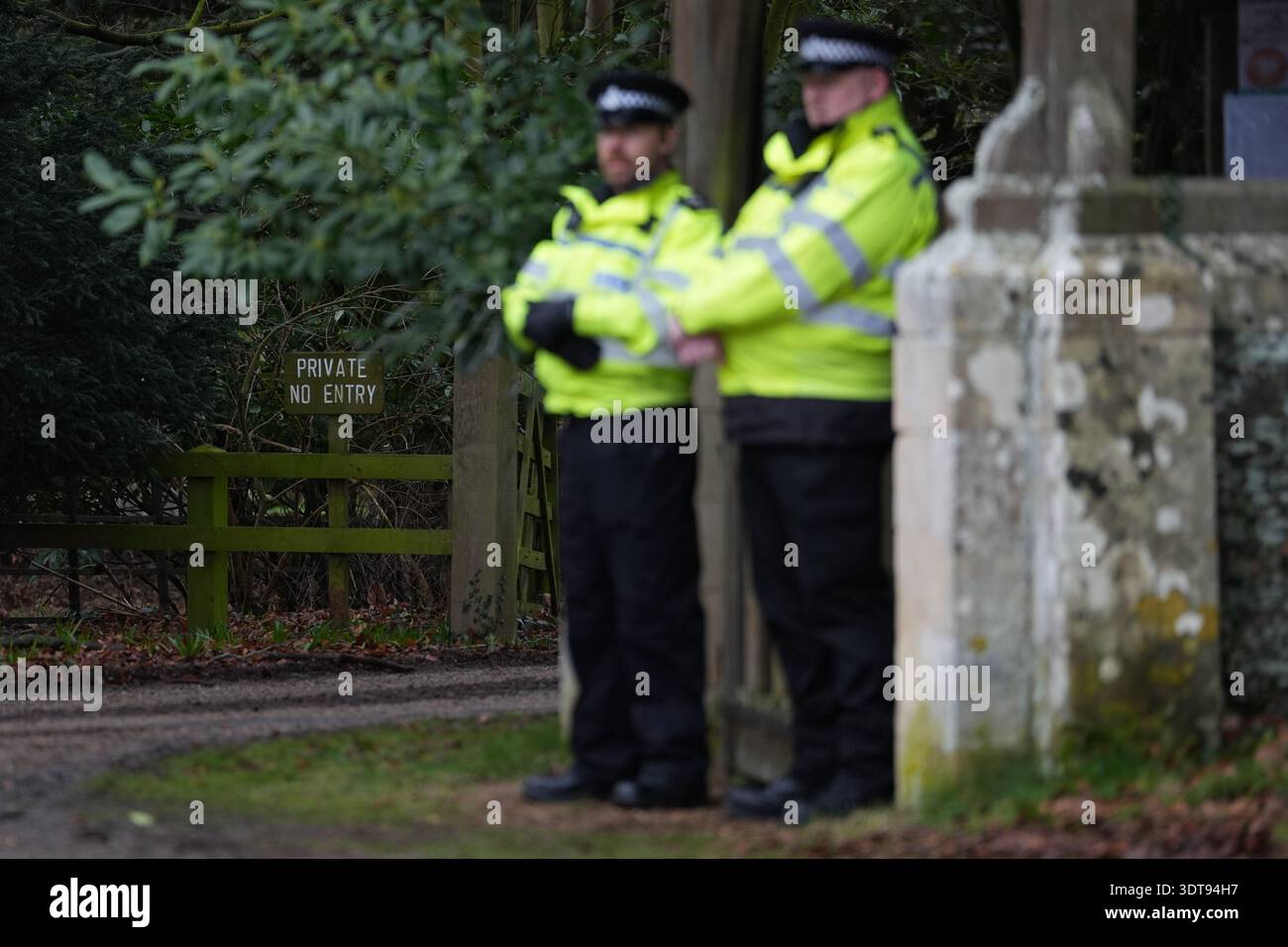 Police officers on duty at the Sandringham Estate in Norfolk, where ...