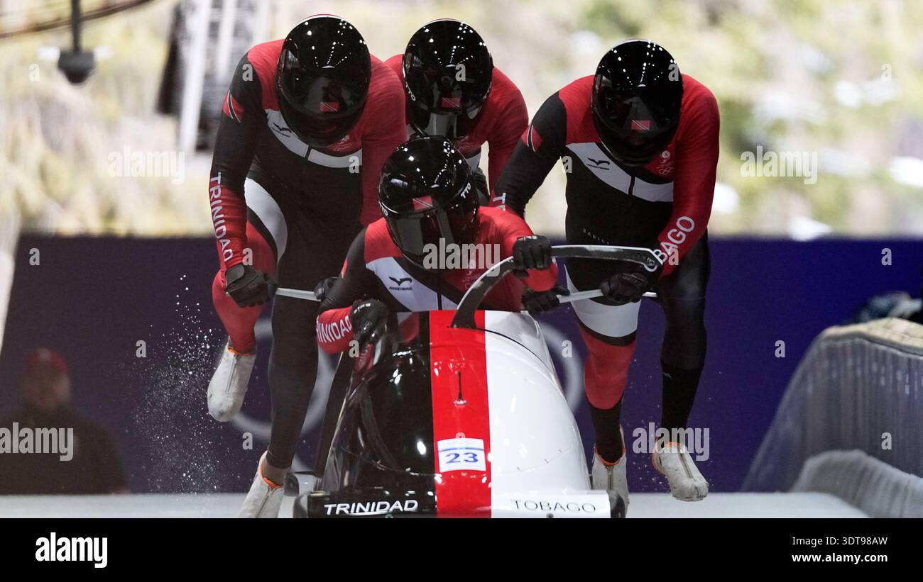 Trinidad and Tobago's Axel Brown, front, De Aundre John, Shakeel John ...