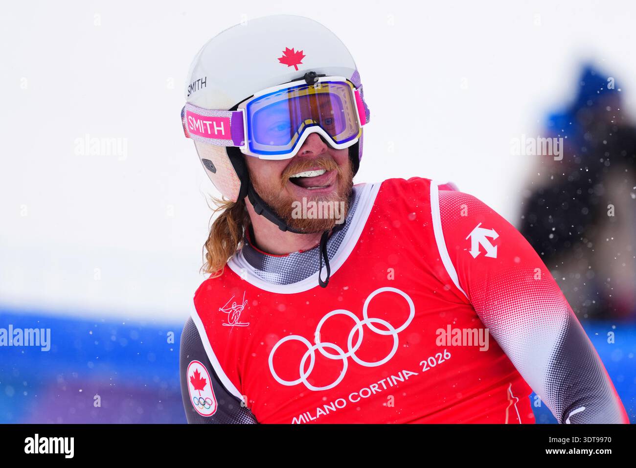Canada's Jared Schmidt reacts in the finish zone after qualifying ...
