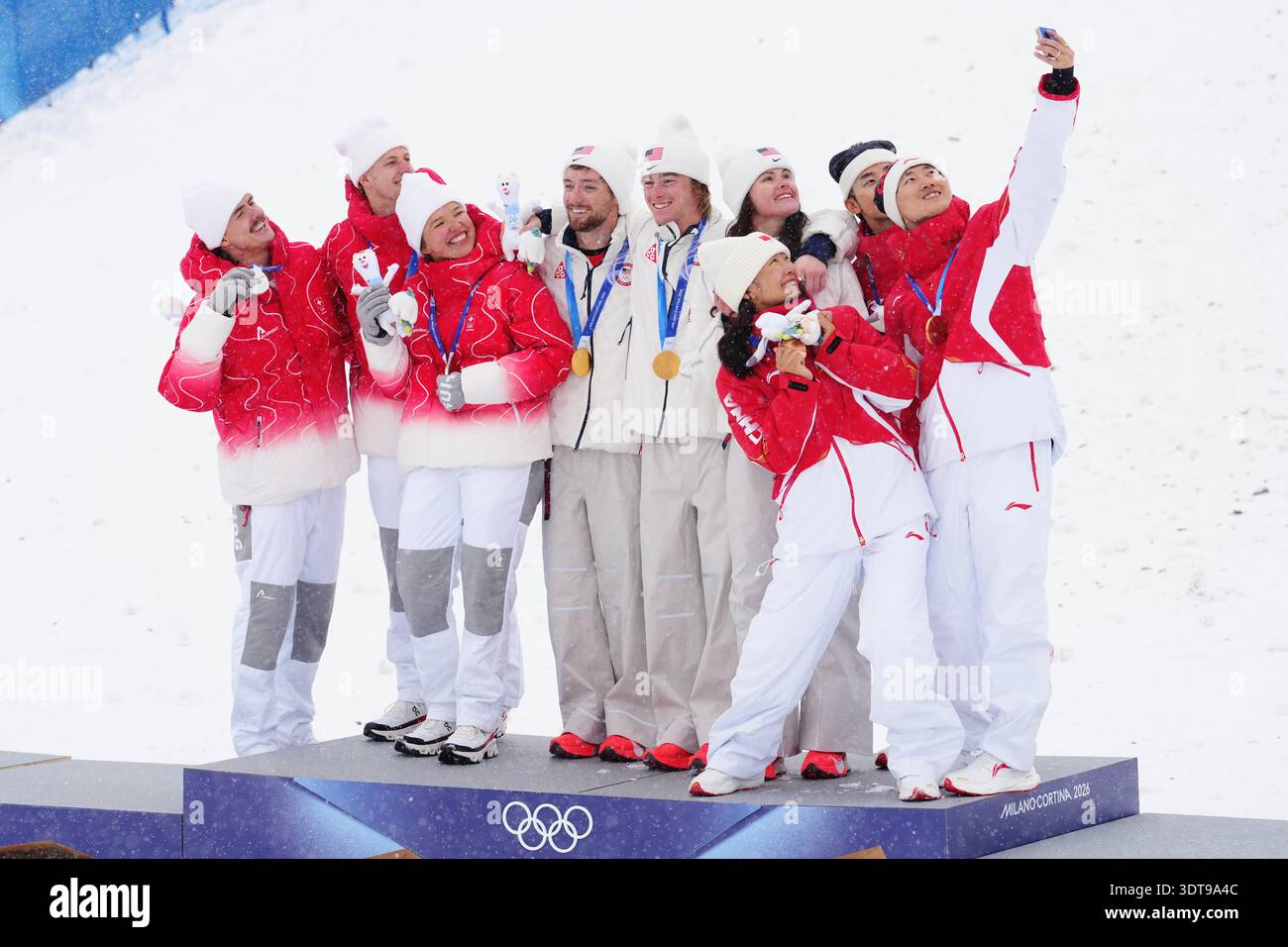 Silver medalists Switzerland's Noe Roth, Pirmin Werner, Lina Kozomara ...