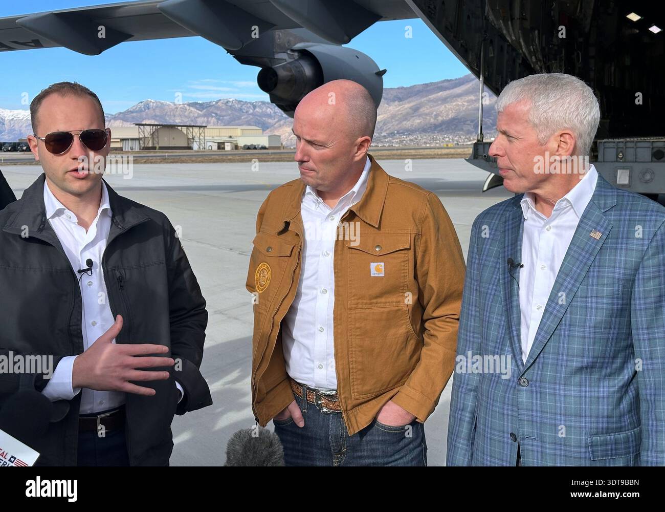 Isaiah Taylor, CEO of Valar Atomics, left, speaks as Utah Gov. Spencer ...
