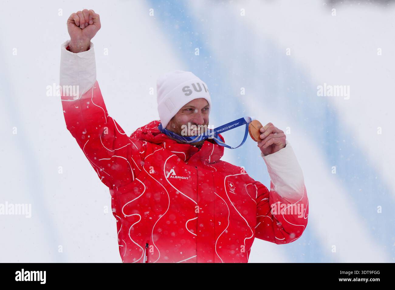 Bronze medalist Switzerland's Ryan Regez (3) celebrates after the men's ...