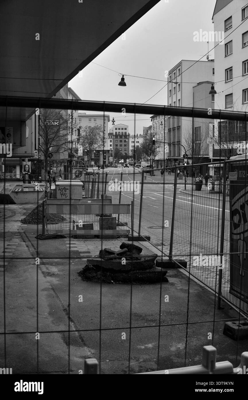 Worksite barricade Black and White Stock Photos & Images - Alamy