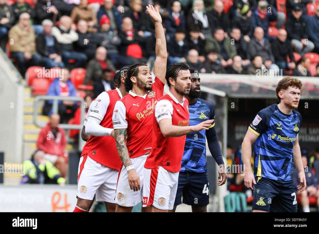 Sam Nombe (10 Rotherham United) raises his hand during the EFL Sky Bet ...