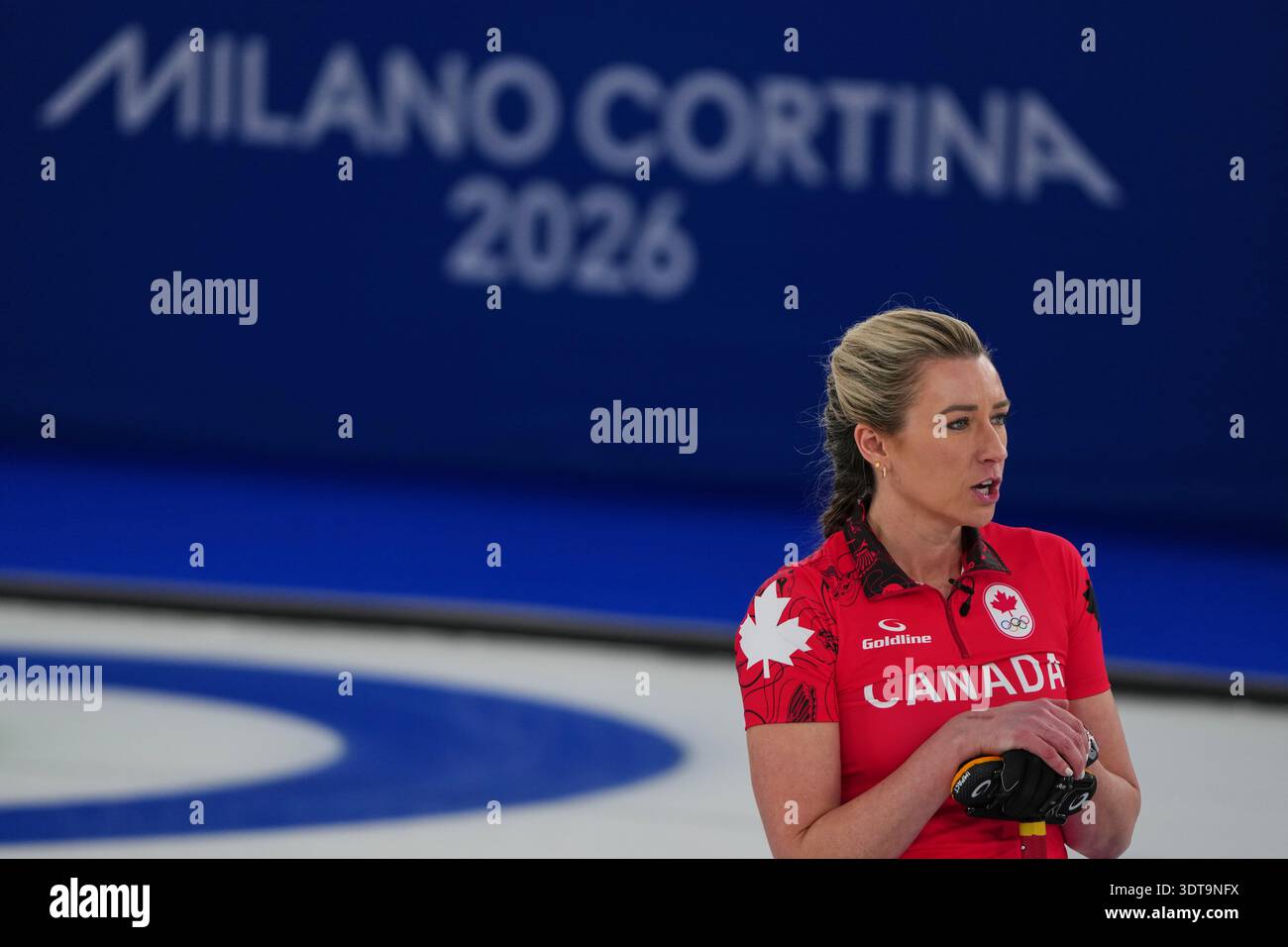 Canada's Emma Miskew looks on, during a women's curling bronze medal ...