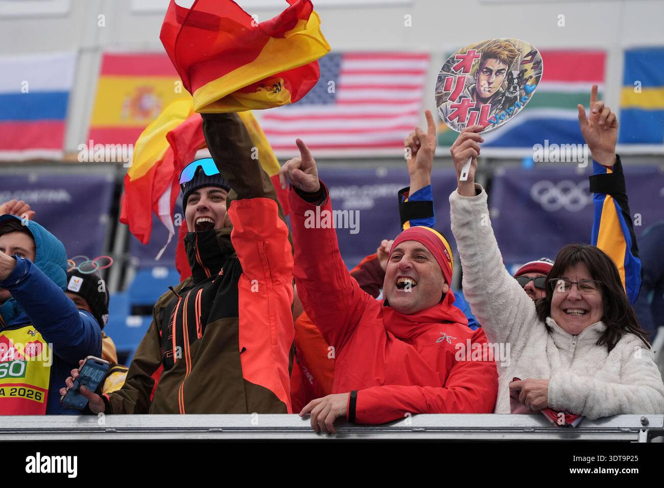 Spanish fans cheer during a medal ceremony where Spain's Oriol Cardona ...
