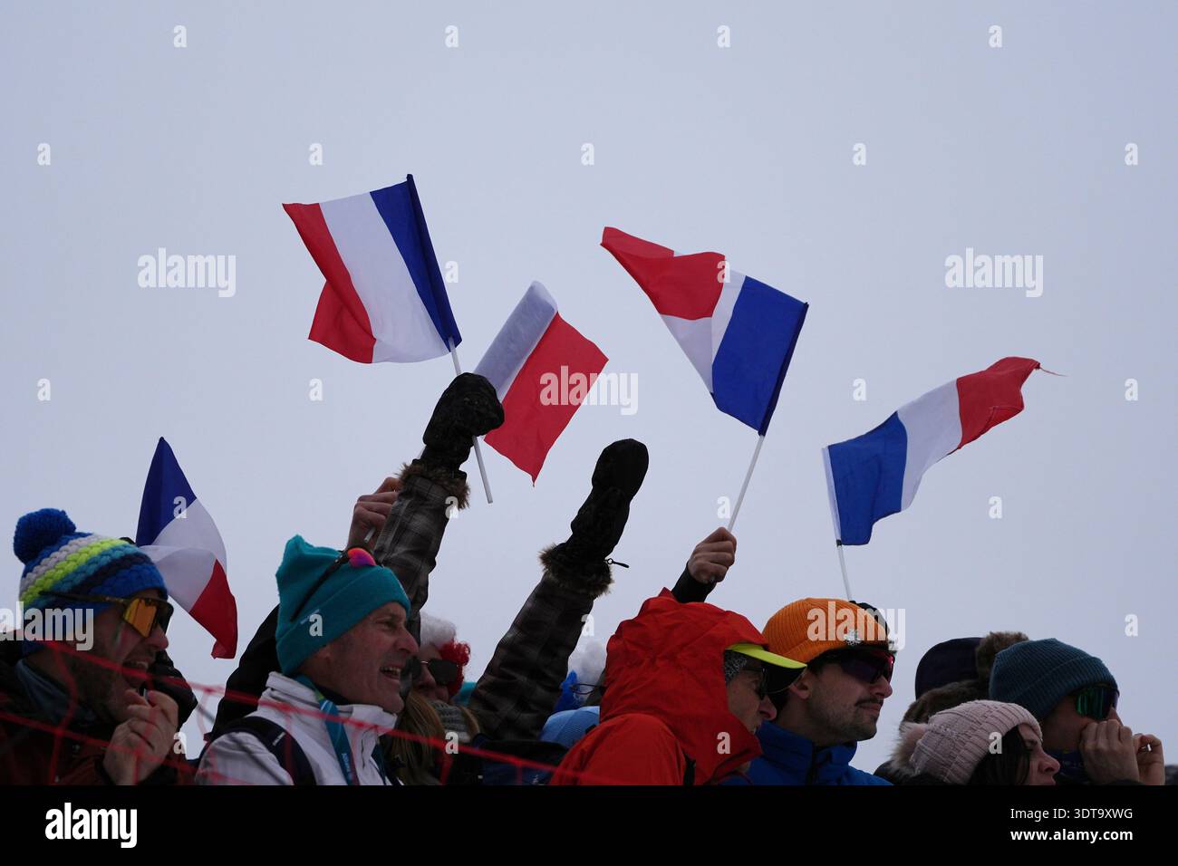 French fans cheer during a ski mountaineering mixed relay, at the 2026 ...