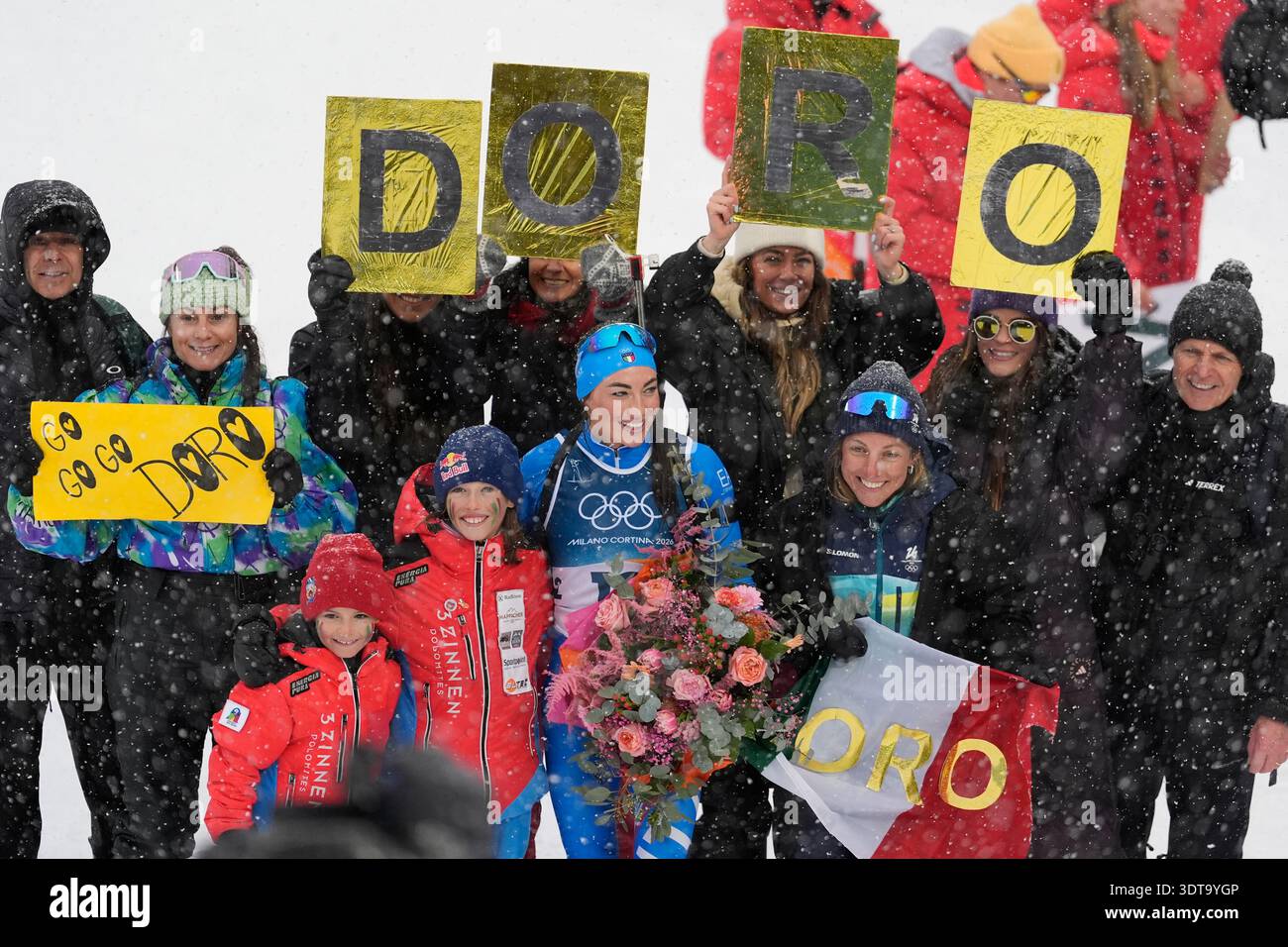 Dorothea Wierer, of Italy, poses for photos after the women's 12.5 ...