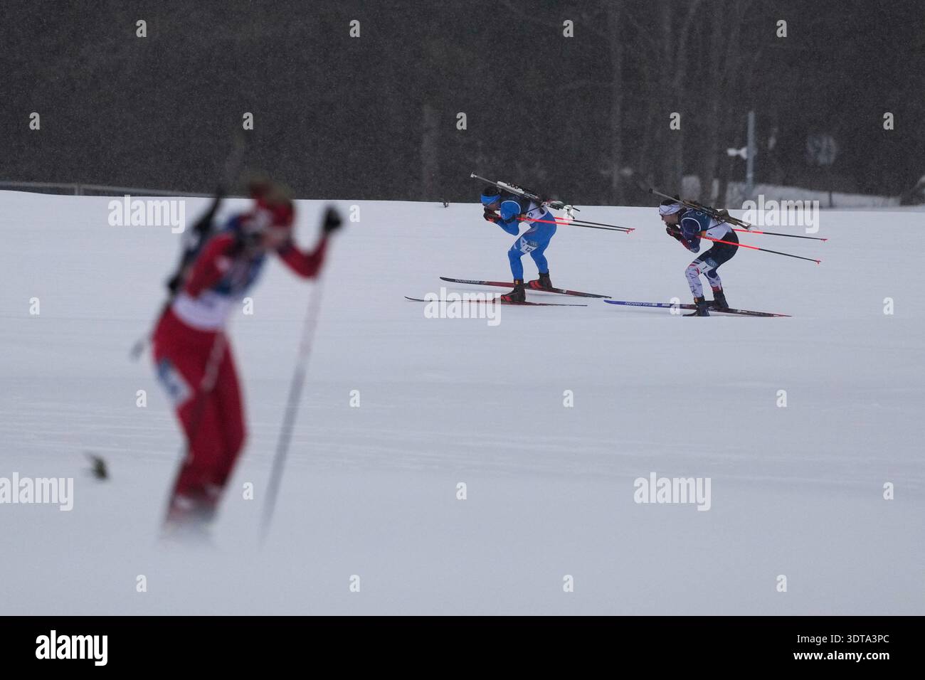 Dorothea Wierer, of Italy, center, and Julia Simon, of France, right ...