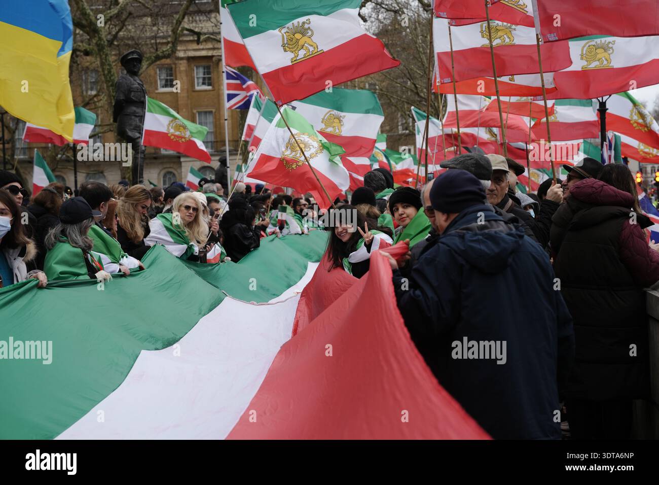 Demonstrators march from Whitehall to the Iranian Embassy in London ...