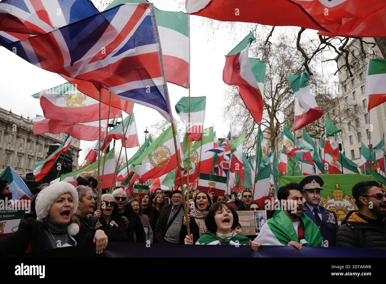 Demonstrators march from Whitehall to the Iranian Embassy in London ...