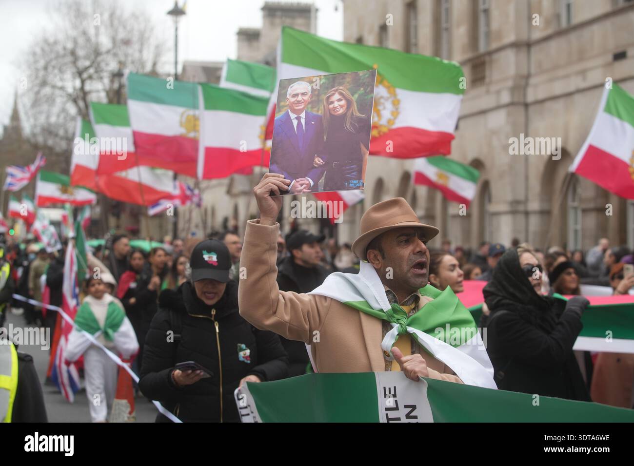 Demonstrators march from Whitehall to the Iranian Embassy in London ...