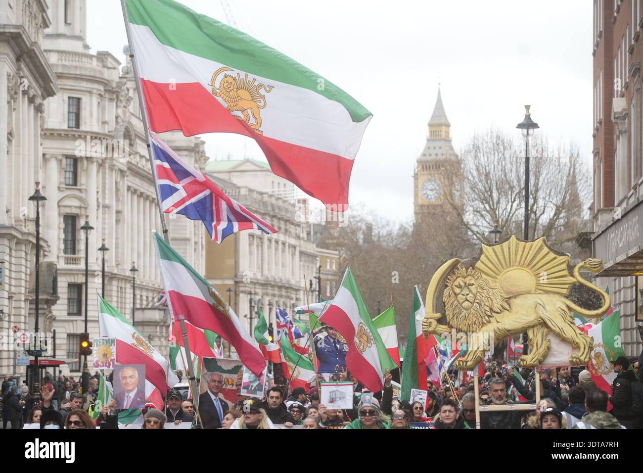 Demonstrators march from Whitehall to the Iranian Embassy in London ...