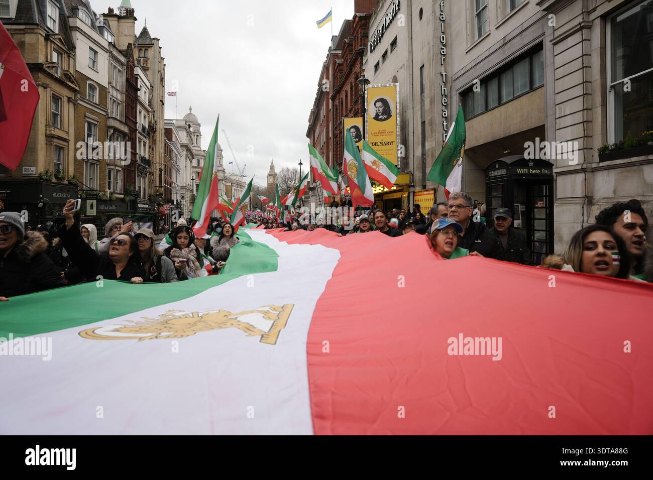 Demonstrators march from Whitehall to the Iranian Embassy in London ...