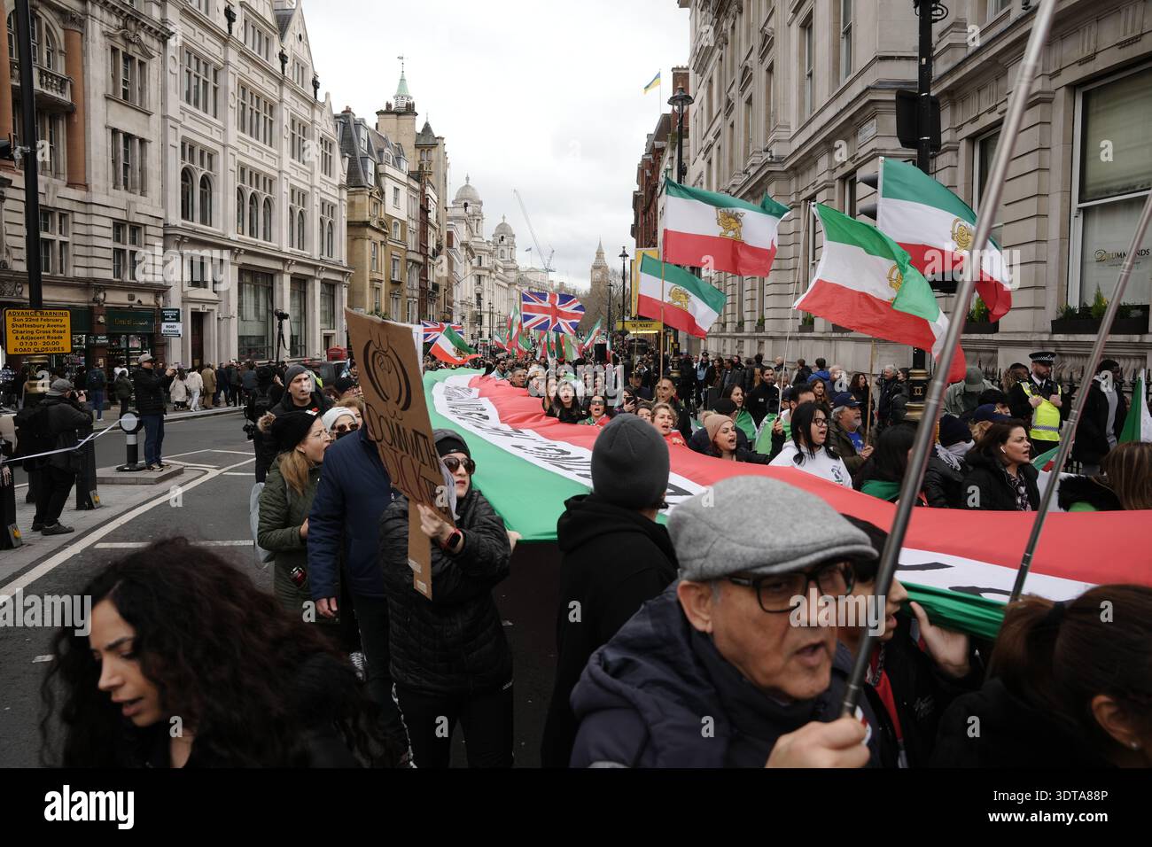 Demonstrators march from Whitehall to the Iranian Embassy in London ...