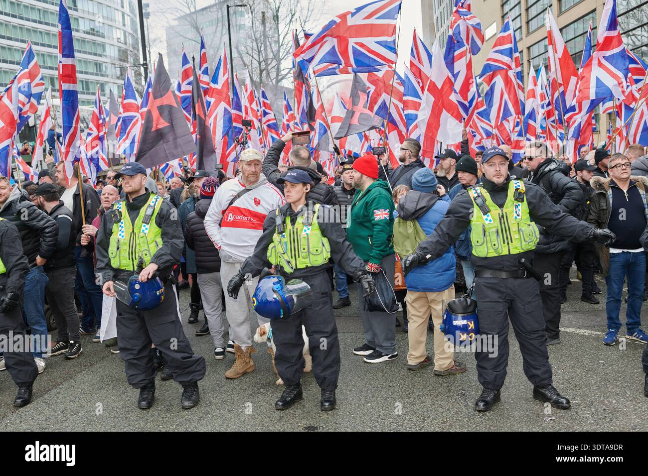 Manchester, UK. 21st February 2026. Far RIght group Britain First rally ...
