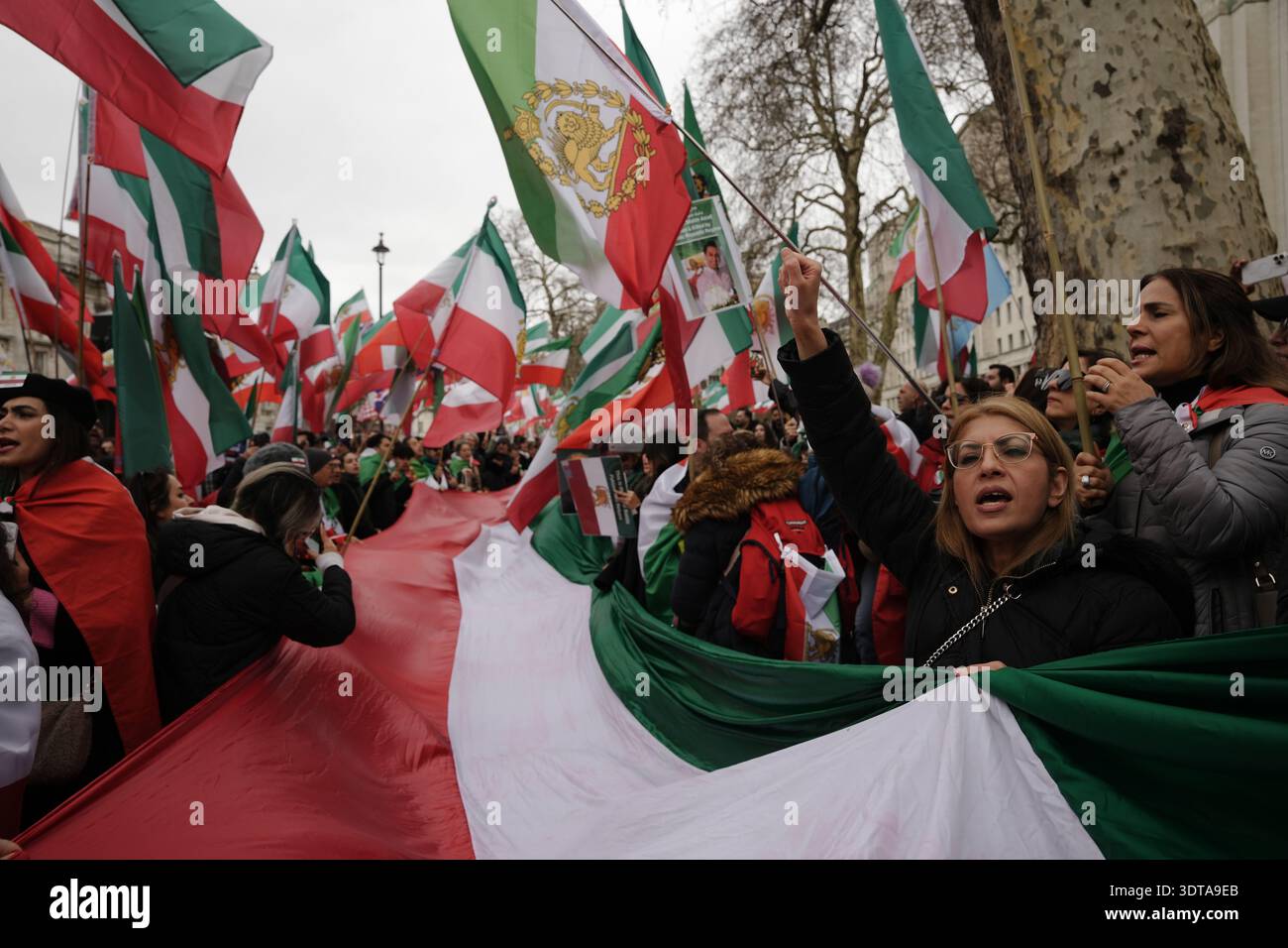 Demonstrators march from Whitehall to the Iranian Embassy in London ...
