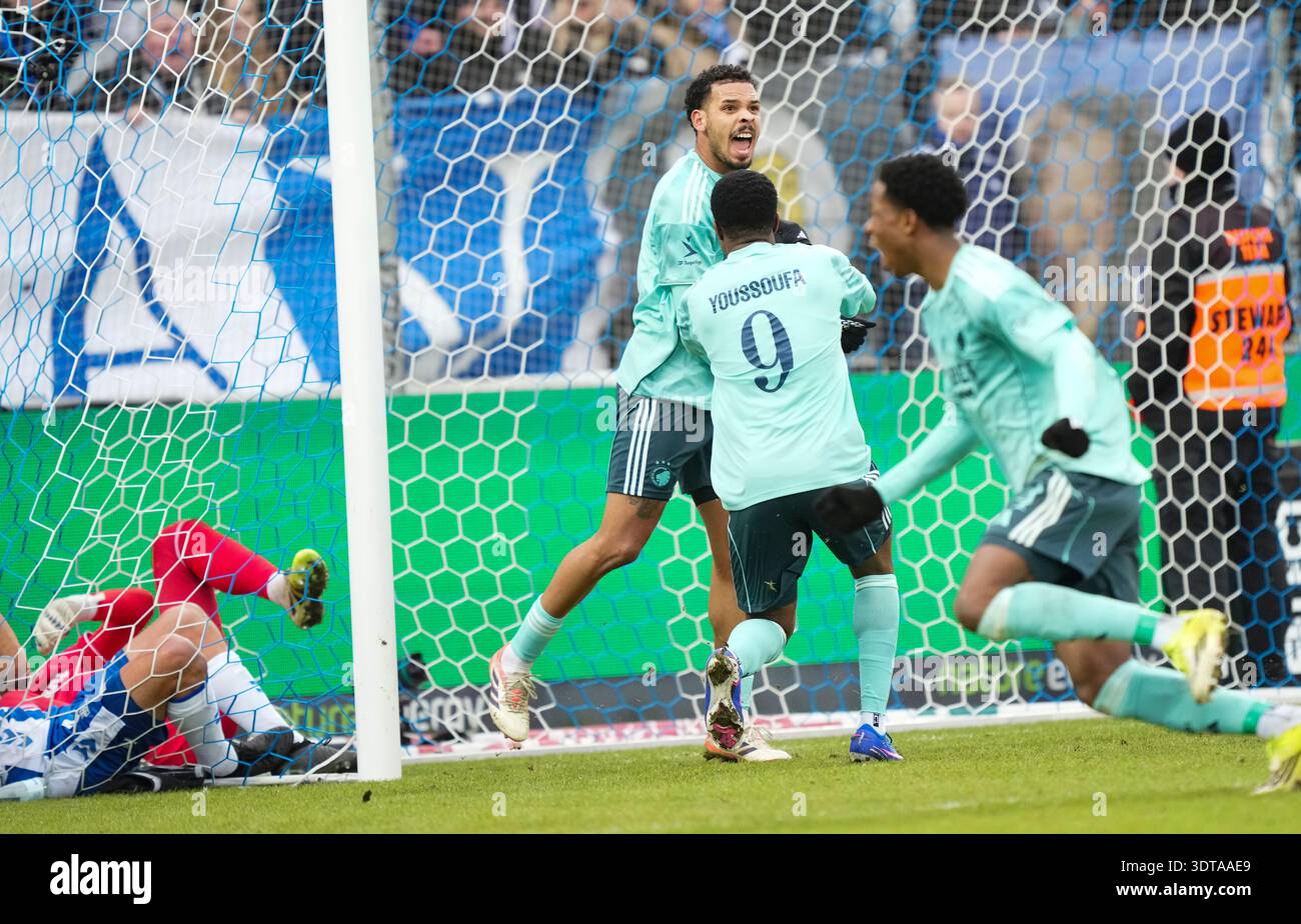 FCK cheers at the score of 2 - 2 during the Superliga match between OB ...