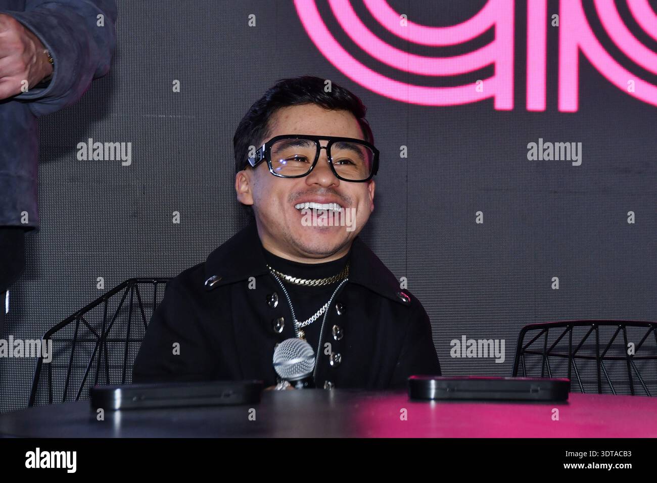 Influencer Abel Saenz, known as Abelito, speaks during a press ...