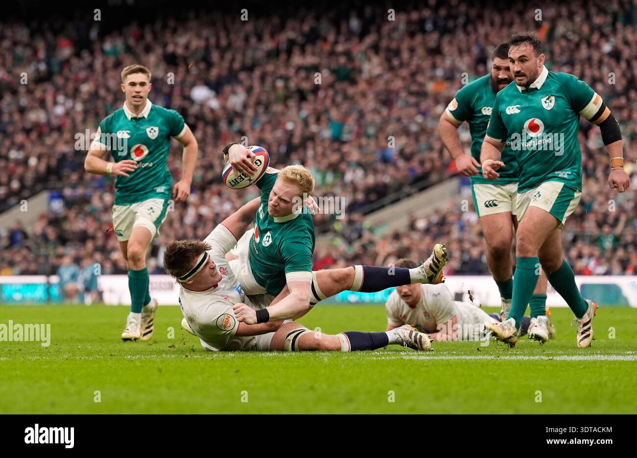 Ireland's Jamie Osborne scores their side's fifth try during the ...