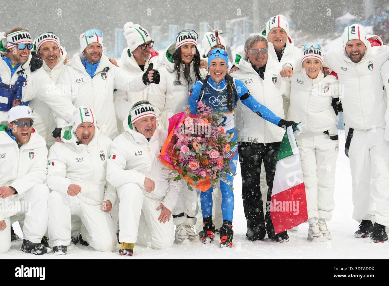 Dorothea Wierer, of Italy, poses for photos as she celebrates her ...
