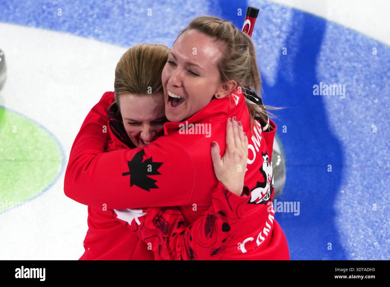 Canada's Rachel Homan, right, and Tracy Fleury celebrate winning their ...