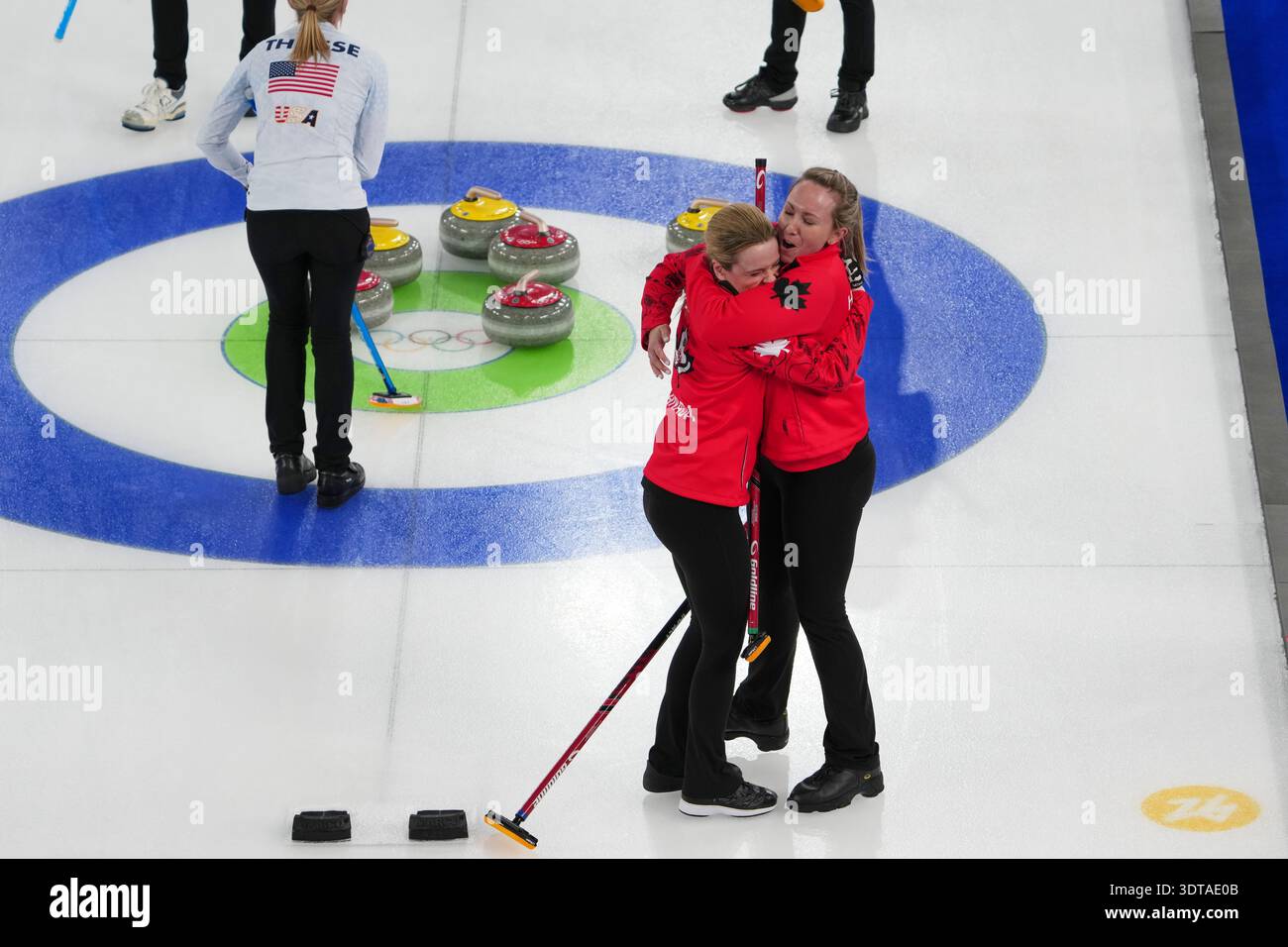 Canada's Rachel Homan, right, and Tracy Fleury celebrate winning their ...