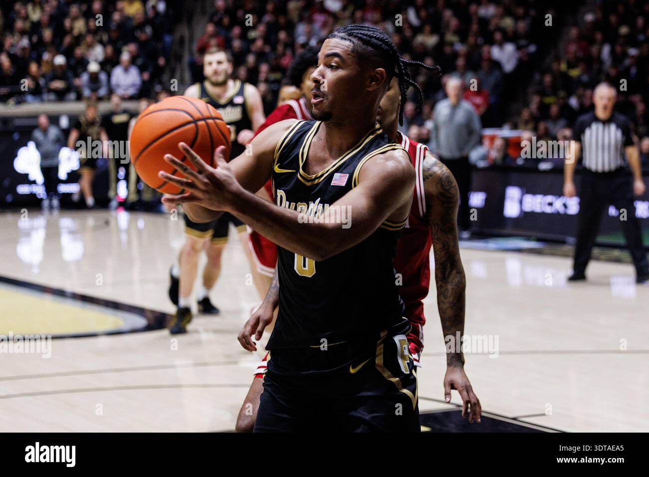 February 20, 2026: Purdue guard C.J. Cox (0) passes the ball during ...