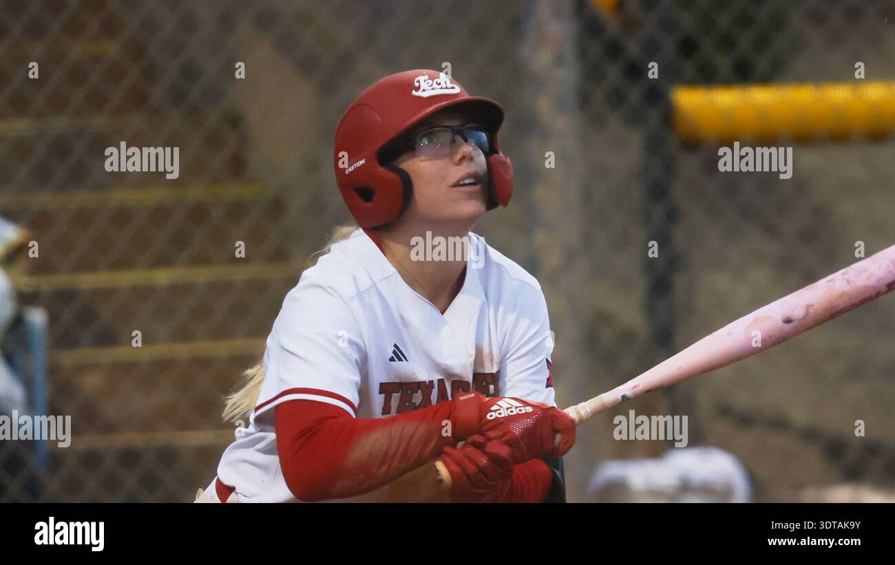 Texas Tech second baseman Mia Williams (1) bats during an NCAA softball ...