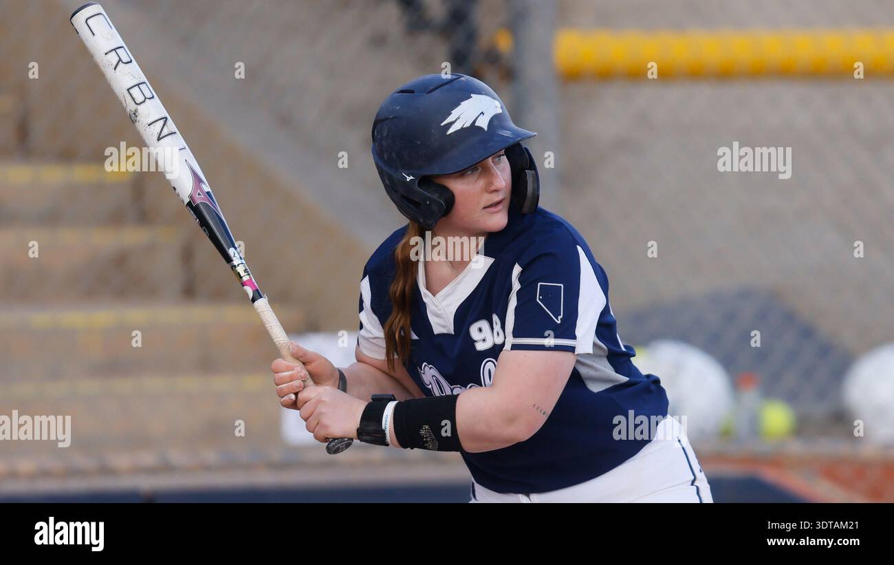 Nevada utility Maya Larsen (98) during an NCAA softball game on ...