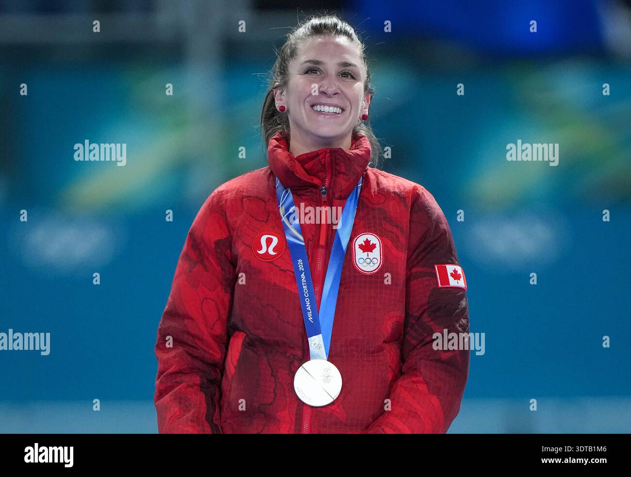Canada's Ivanie Blondin stands on the podium with with her silver medal ...