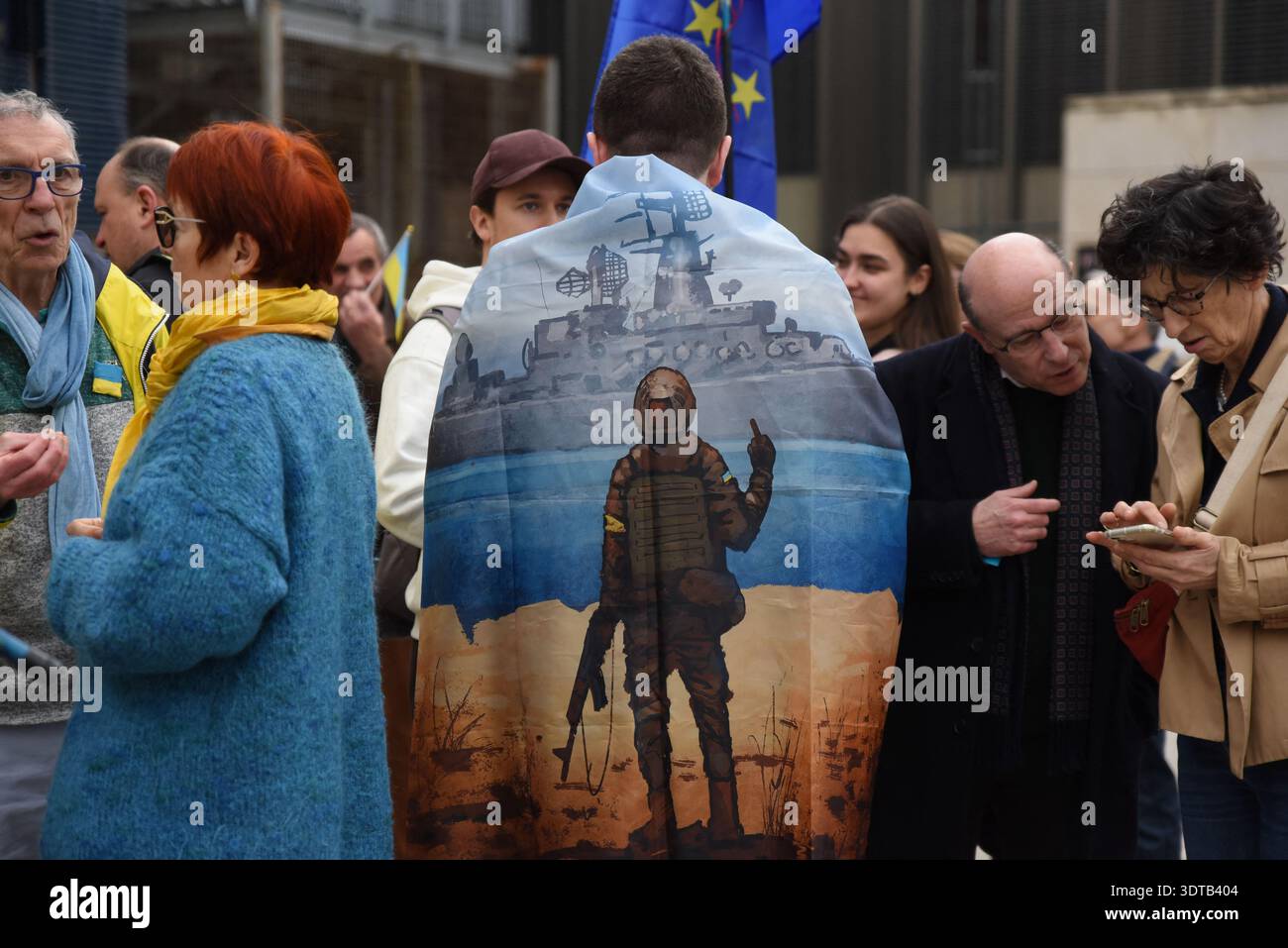 Supporters Ukraine gather in Bordeaux, France, on February 21, 2026, to ...