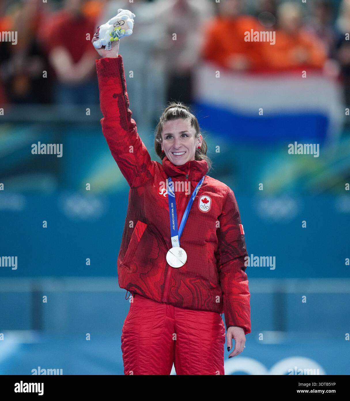 Canada's Ivanie Blondin stands on the podium with with her silver medal ...