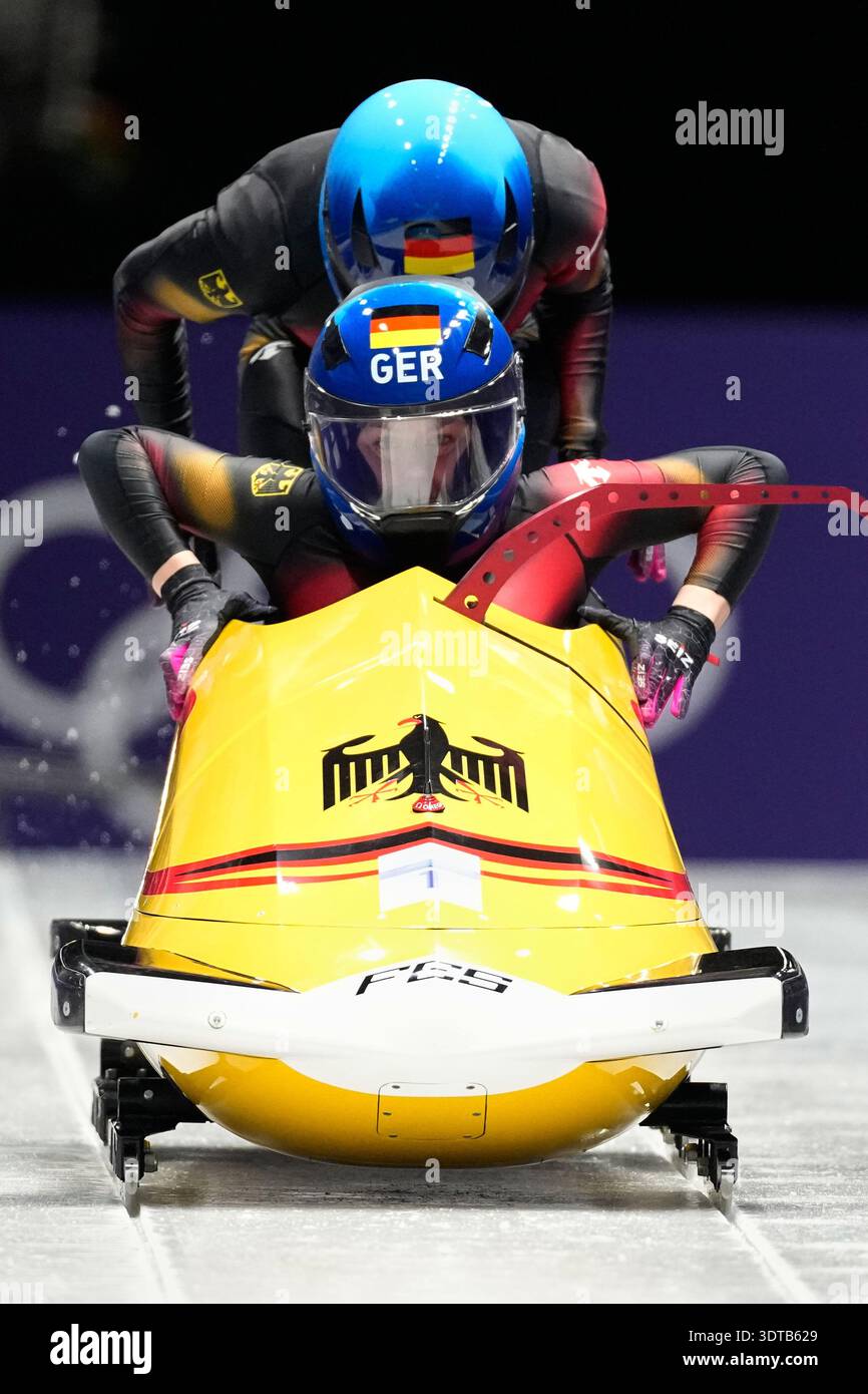 Germany's Laura Nolte, front, and Deborah Levi start for a two women ...