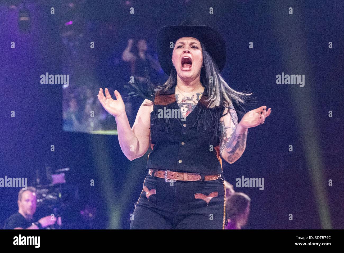 Erika Jonsson performs the song ''Fran landet'' during a dress ...