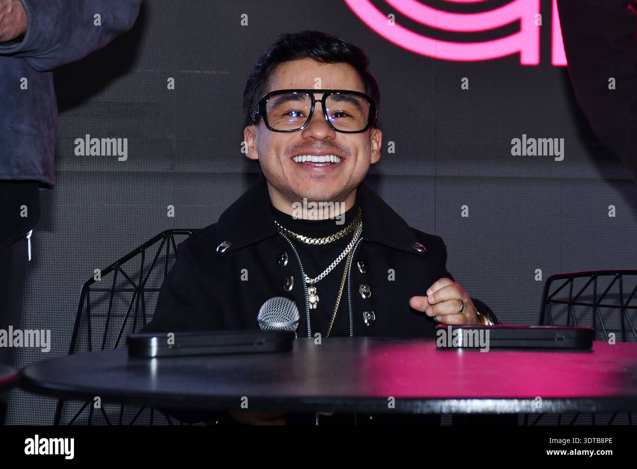 Influencer Abel Saenz, known as Abelito, speaks during a press ...