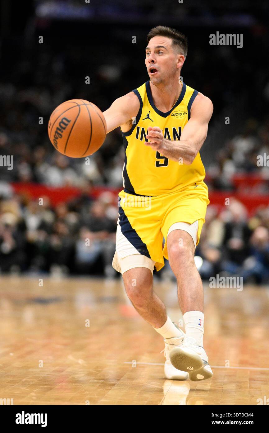 Indiana Pacers guard T.J. McConnell (9) in action during the first half ...