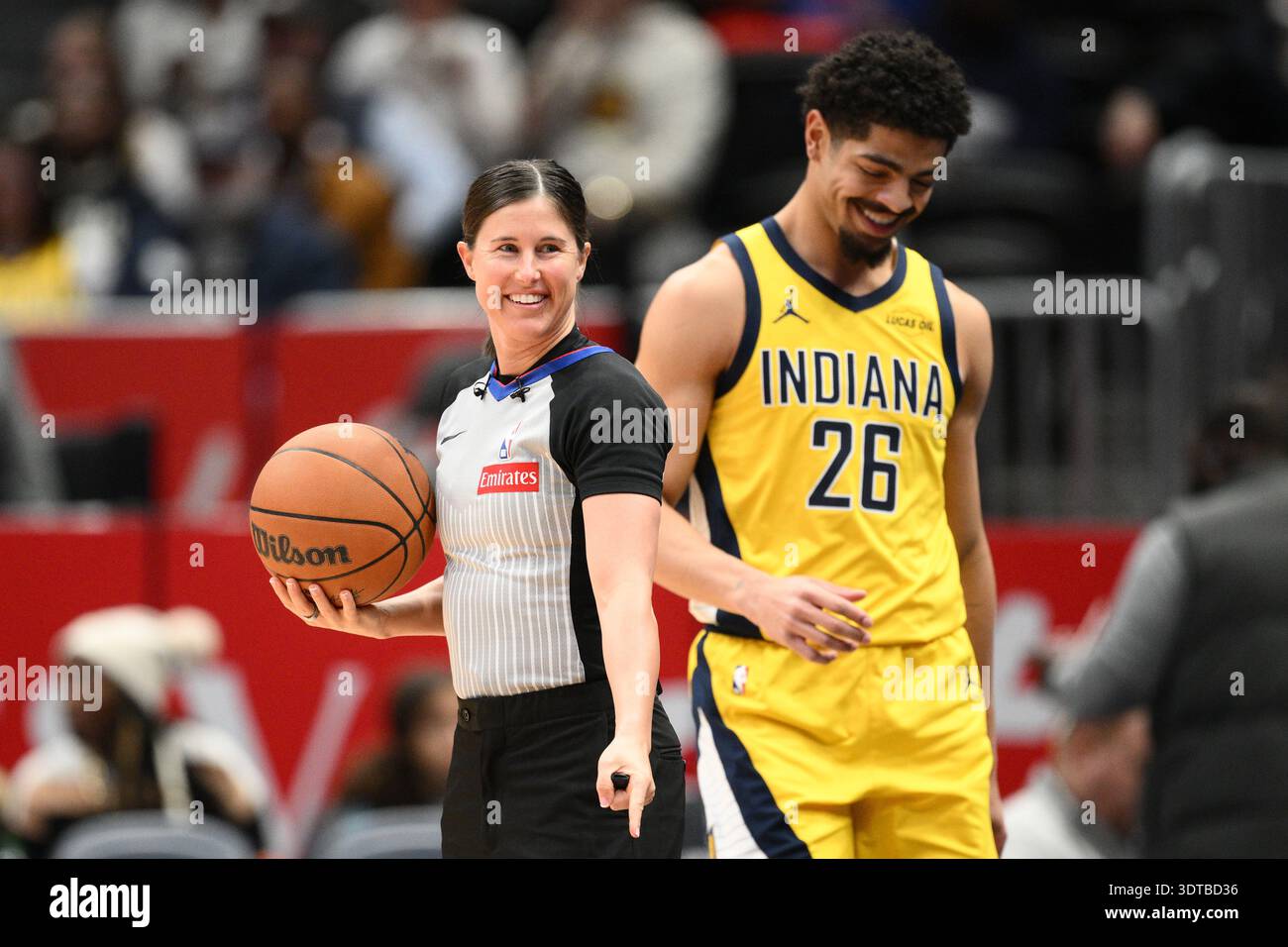 NBA referee Natalie Sago, left, in action during the first half of an ...