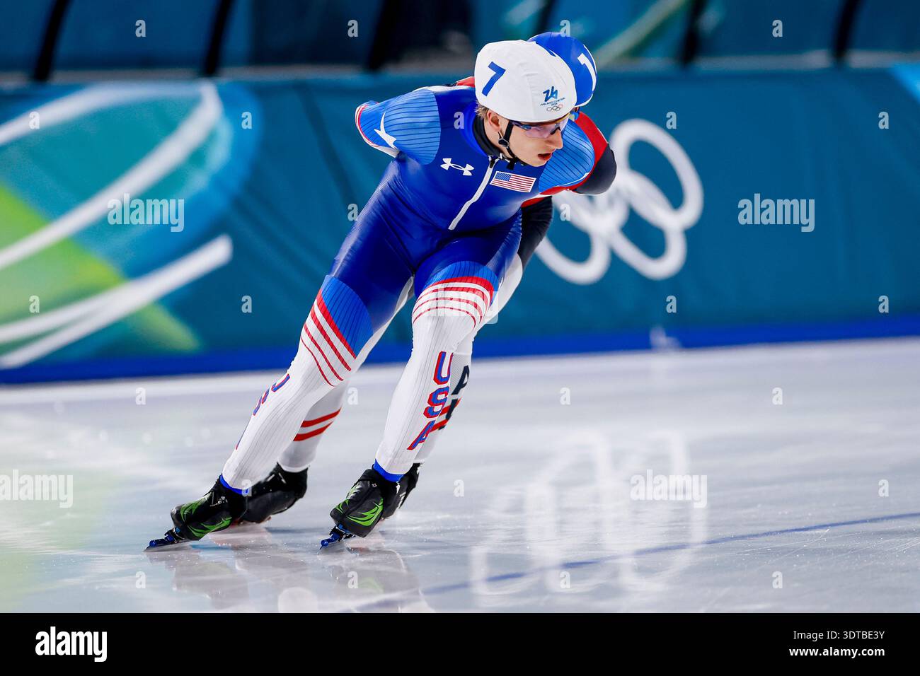 Jordan Stolz of United States of America competing on the Speed Skating ...