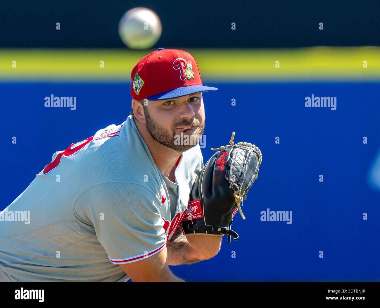 Philadelphia Phillies starting pitcher Bryse Wilson throws a warmup ...