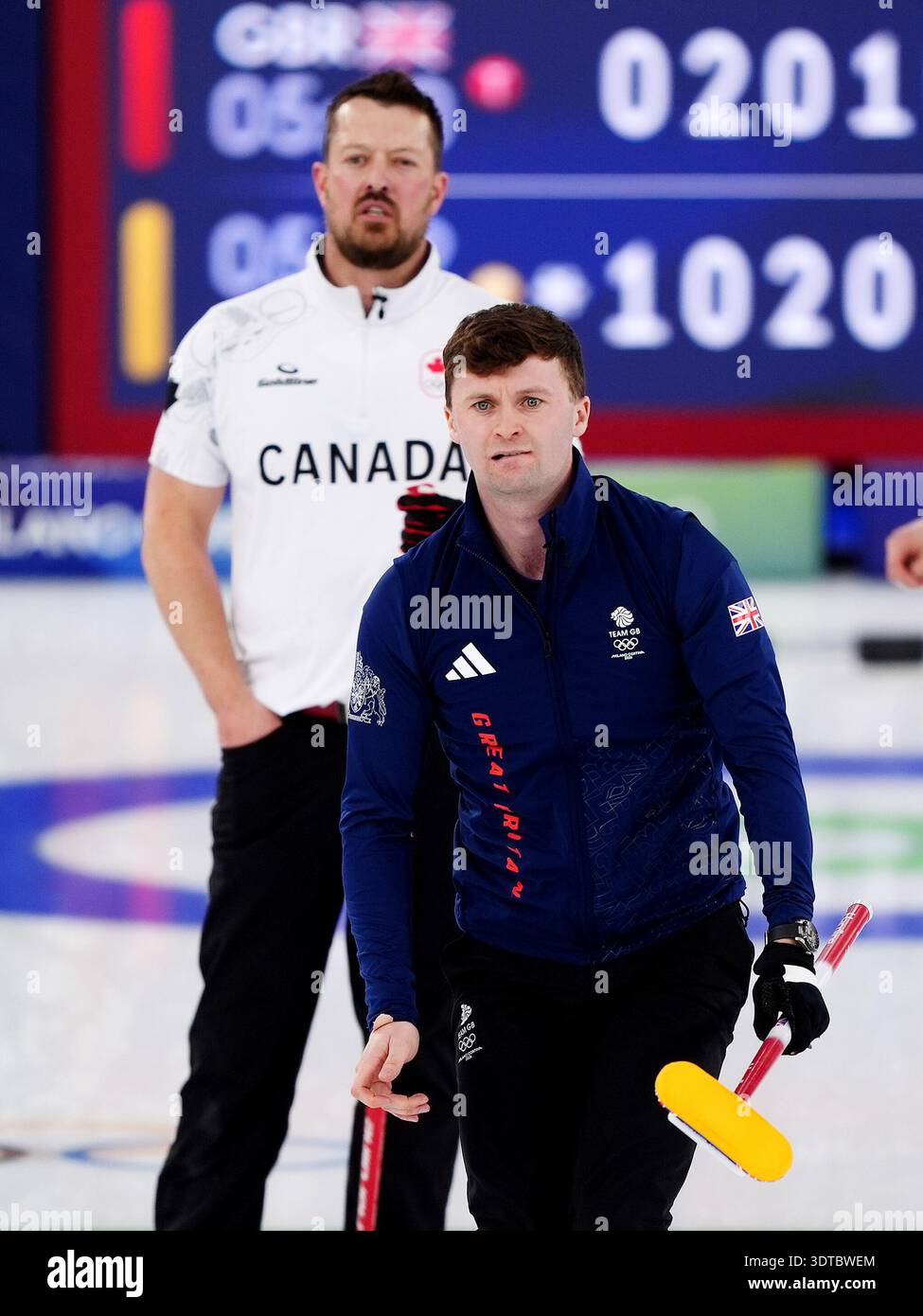 Great Britain's Bruce Mouat reacts during the Men's Curling gold medal ...