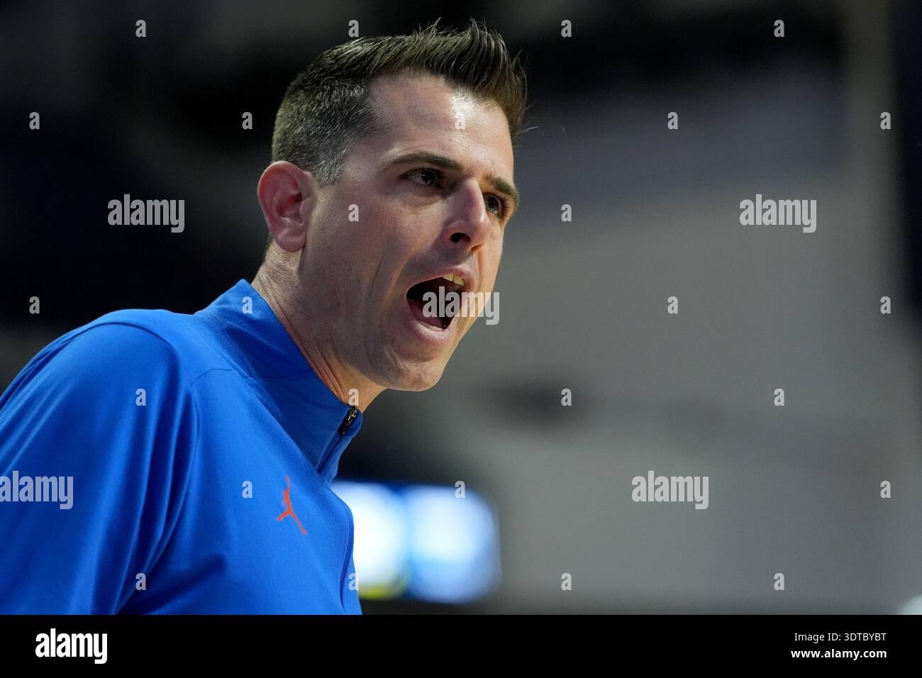 Florida head coach Todd Golden shouts at an official during the second ...