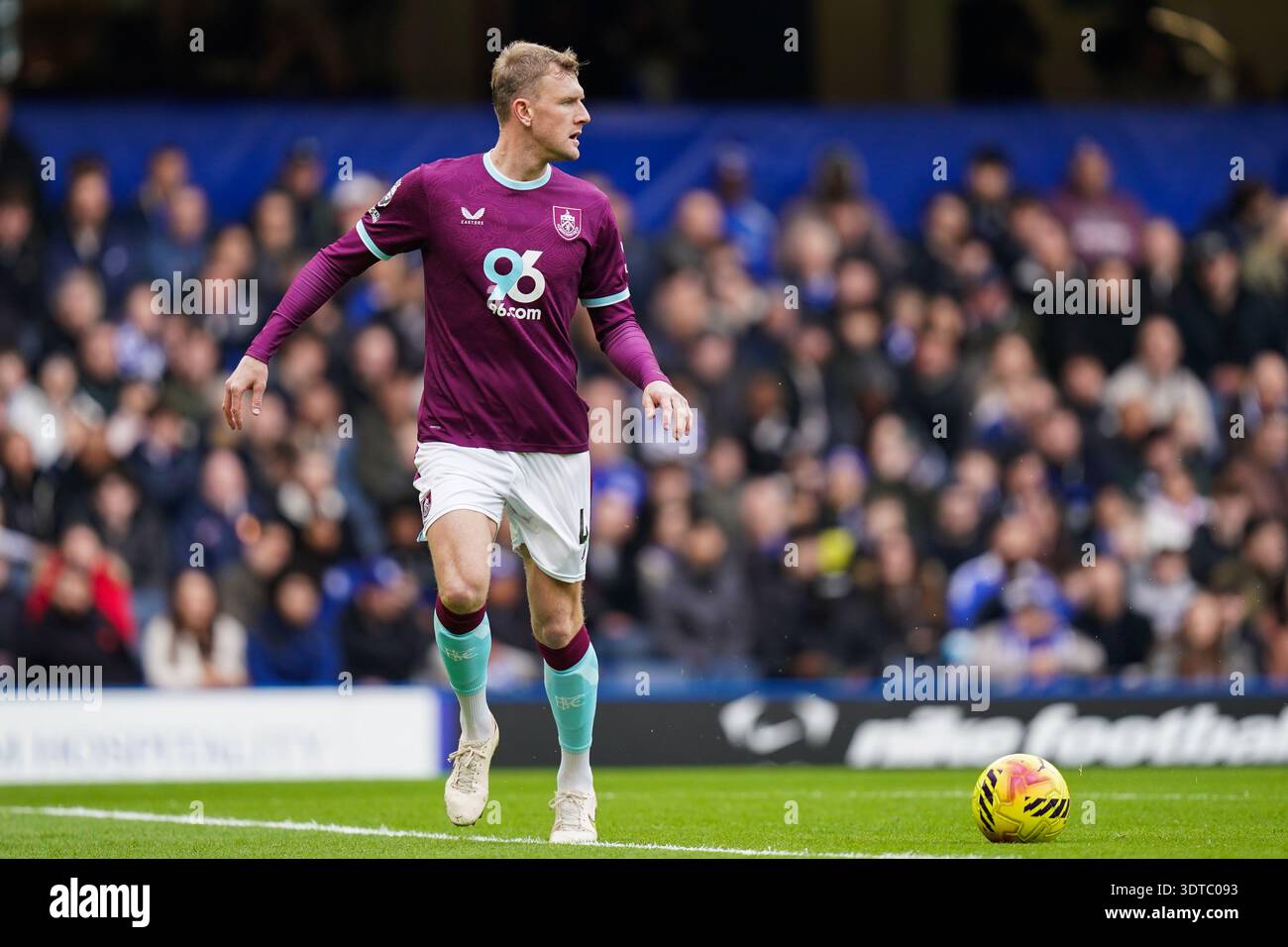 Joe Worrall of Burnley during the Chelsea v Burnley Premier League ...