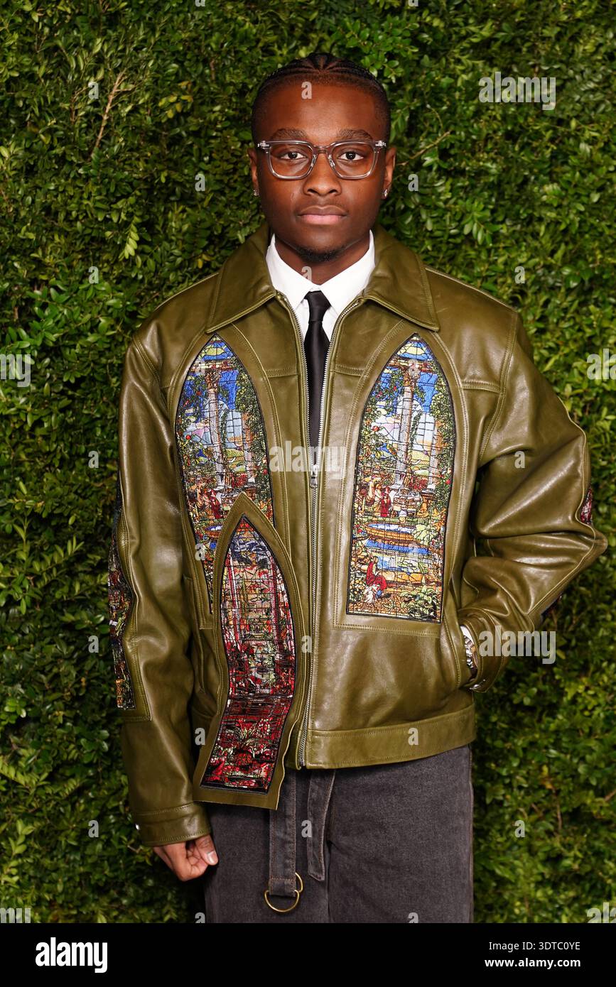 Miles Caton arriving for the Charles Finch and Chanel pre-Bafta party ...