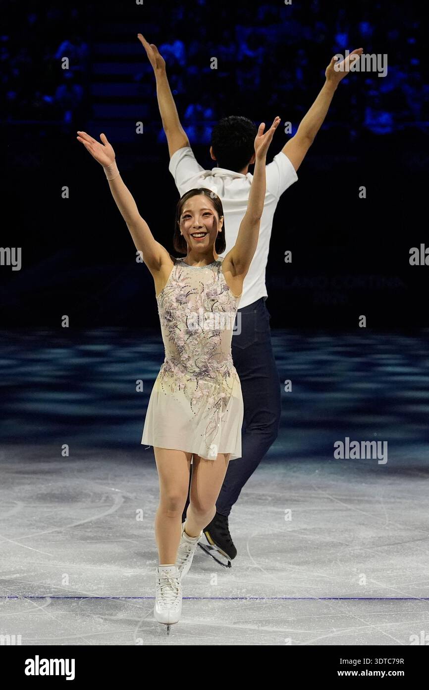 Riku Miura and Ryuichi Kihara of Japan, gold medalists of the pair ...