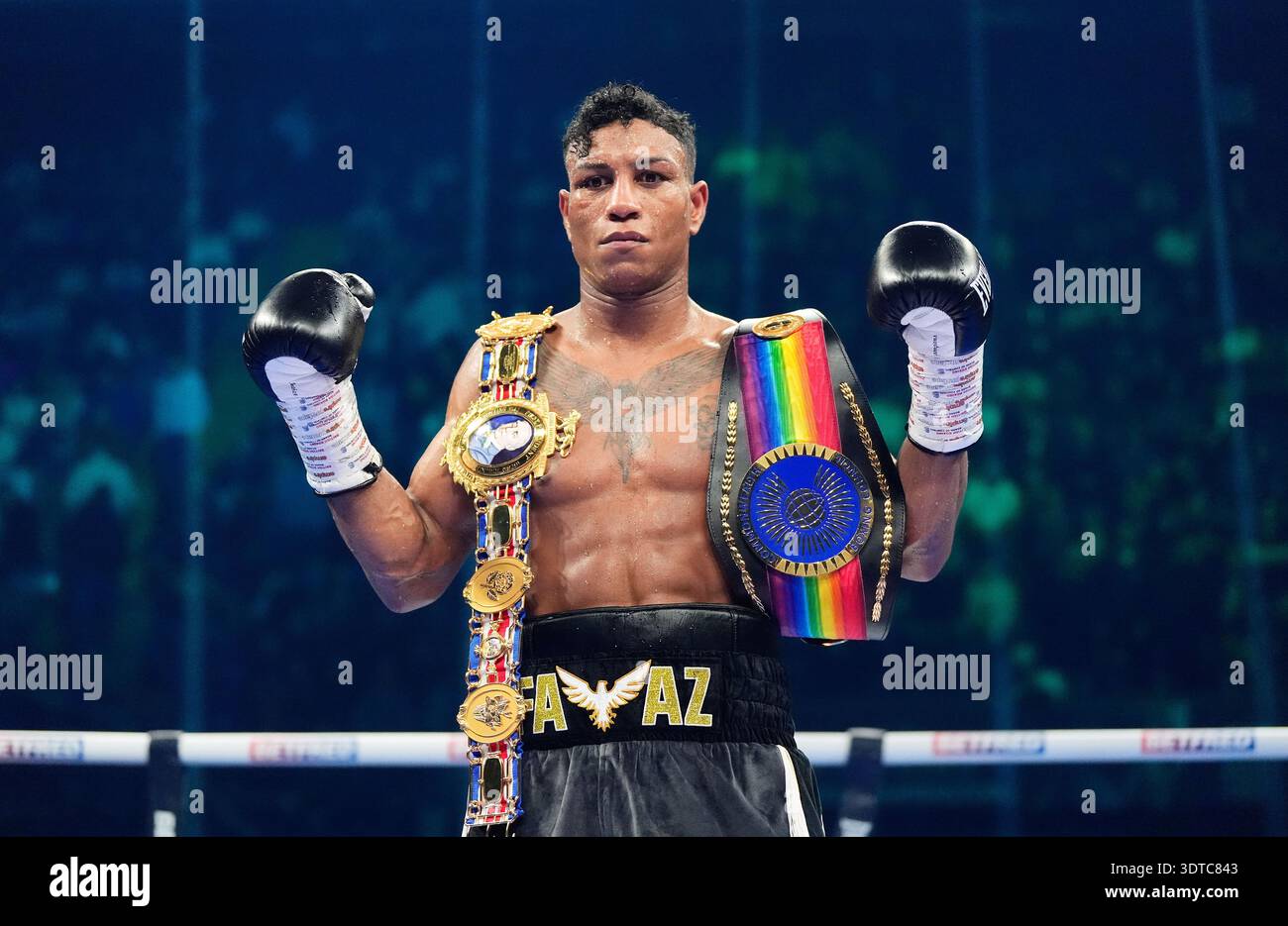 Bilal Fawaz celebrates winning their super welterweight bout against ...