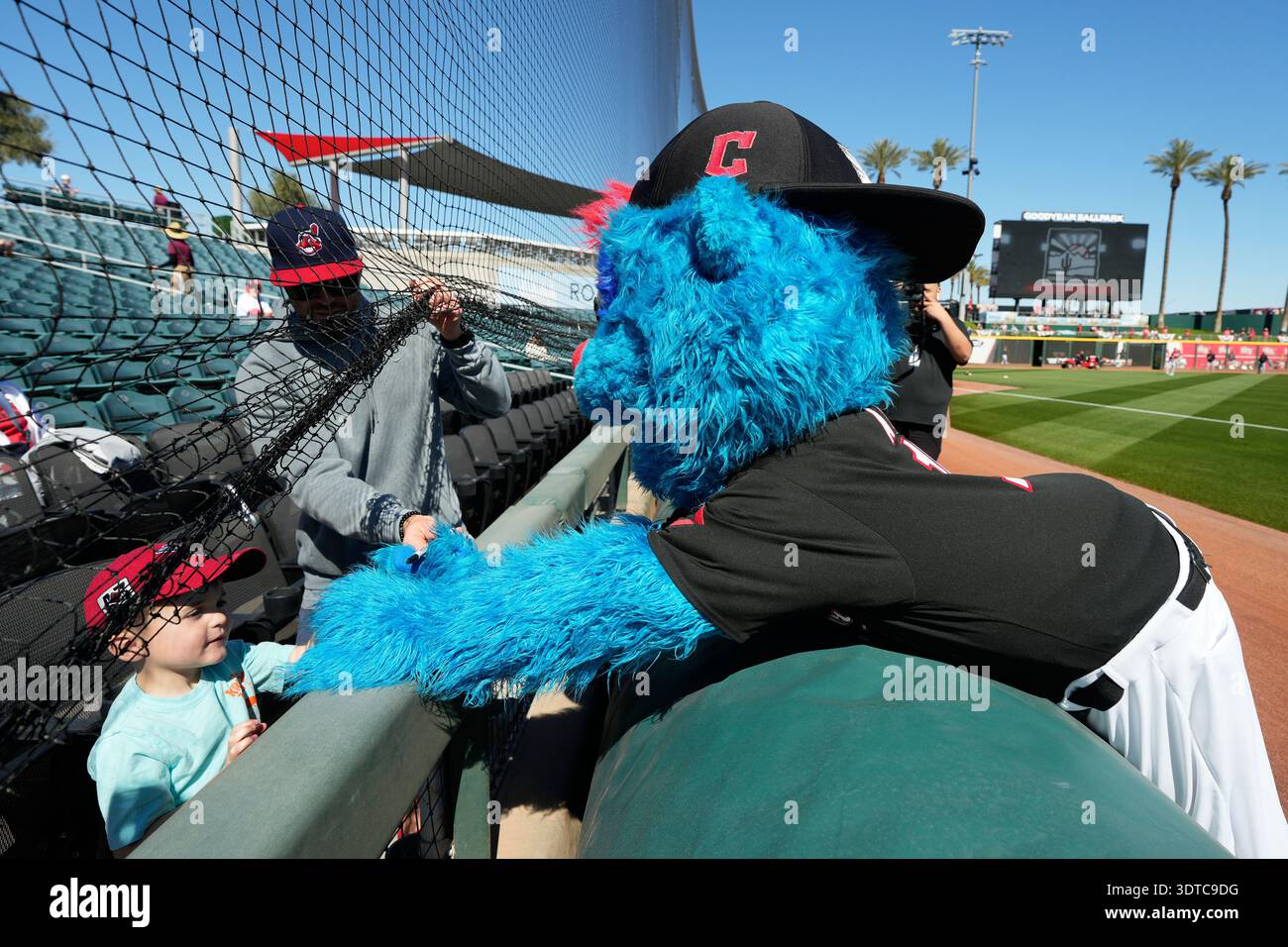 The city of Goodyear's mascot greets fans before a spring baseball game ...